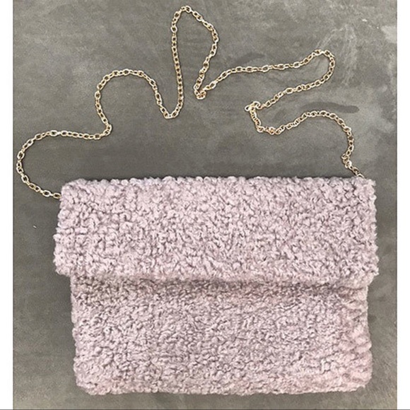Bags | Soft Pink Curly Wool Cross Body Clutch Nwt | Poshmark
